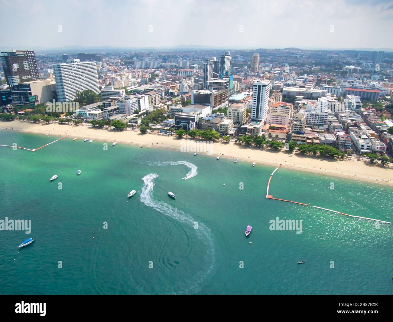 Aerial View With Drone. Tourists at Pattaya Beach, Chonburi, Thailand ...