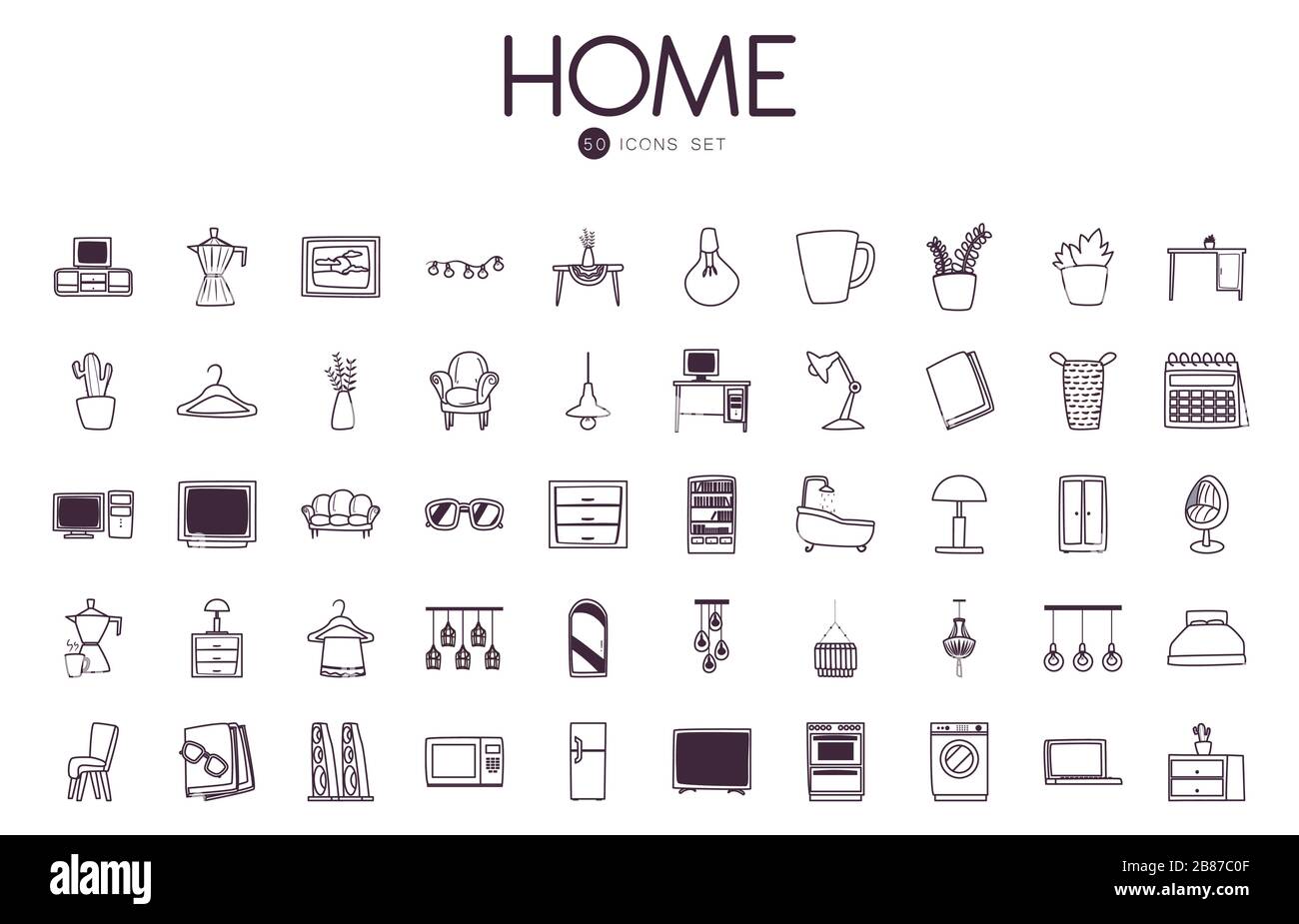 line style icon set design, Home room decoration interior living ...