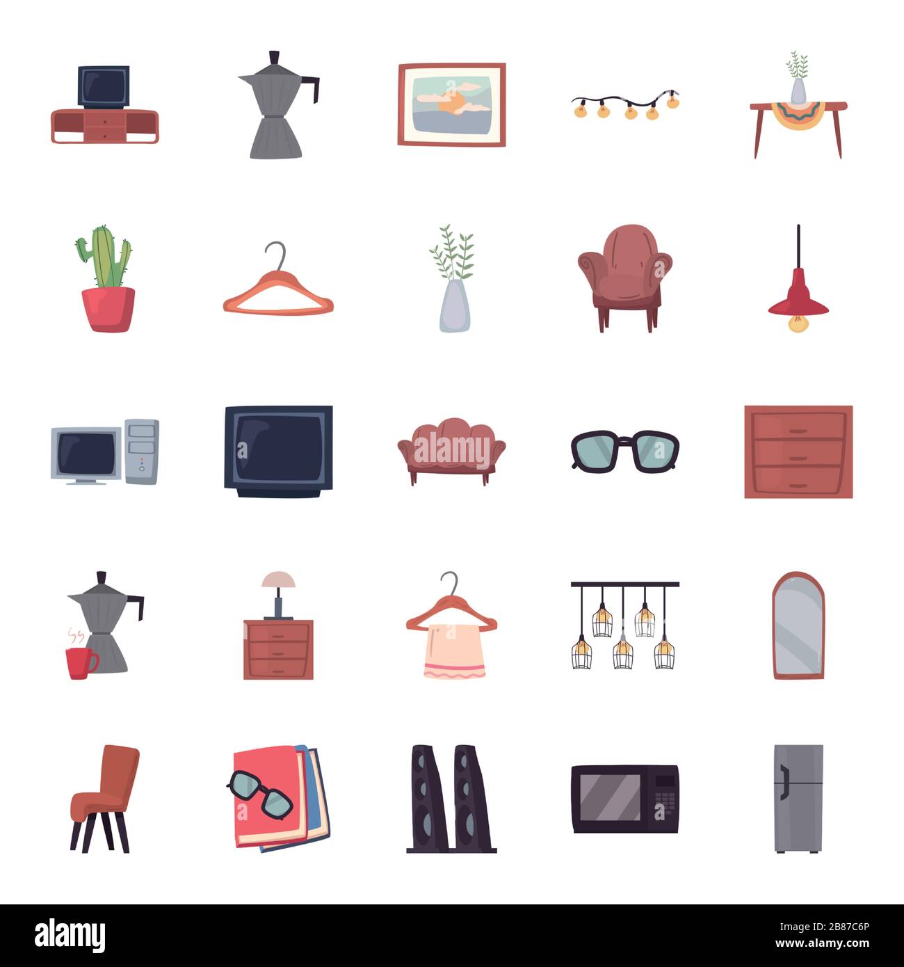 flat style icon set design, Home room decoration interior living ...