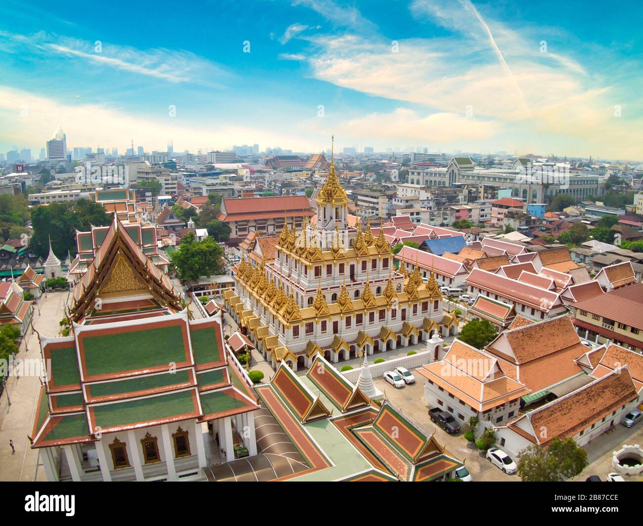 Aerial View With Drone. Wat Ratchanatdaram and Loha Prasat Metal Castle ...