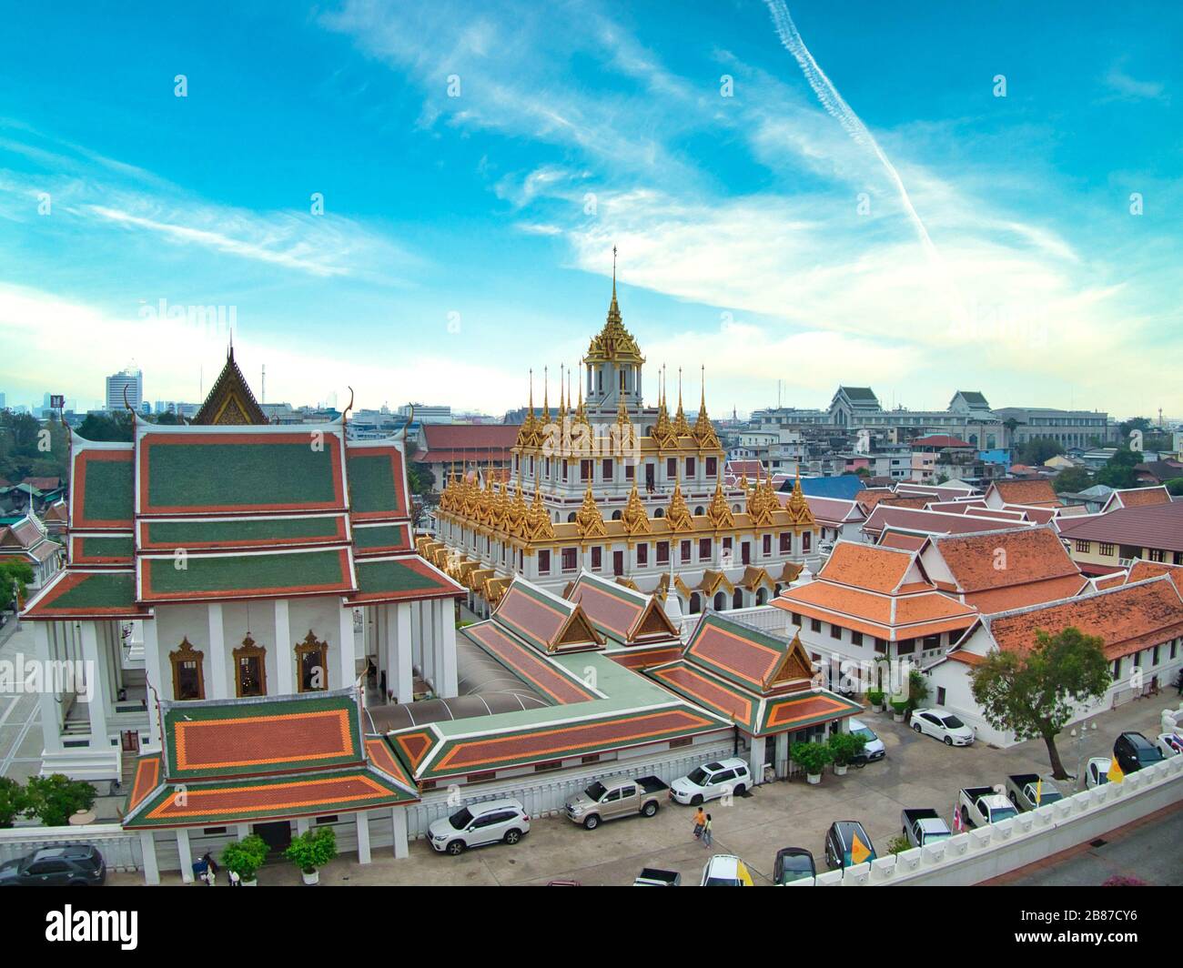 Aerial View With Drone. Wat Ratchanatdaram and Loha Prasat Metal Castle ...