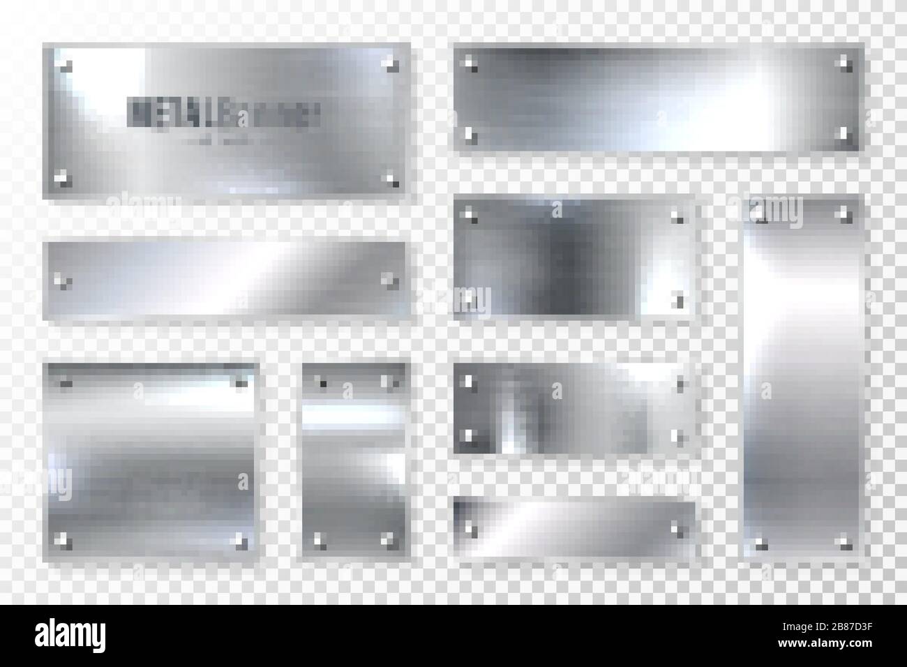Realistic shiny metal banners set. Brushed steel plate. Polished silver ...