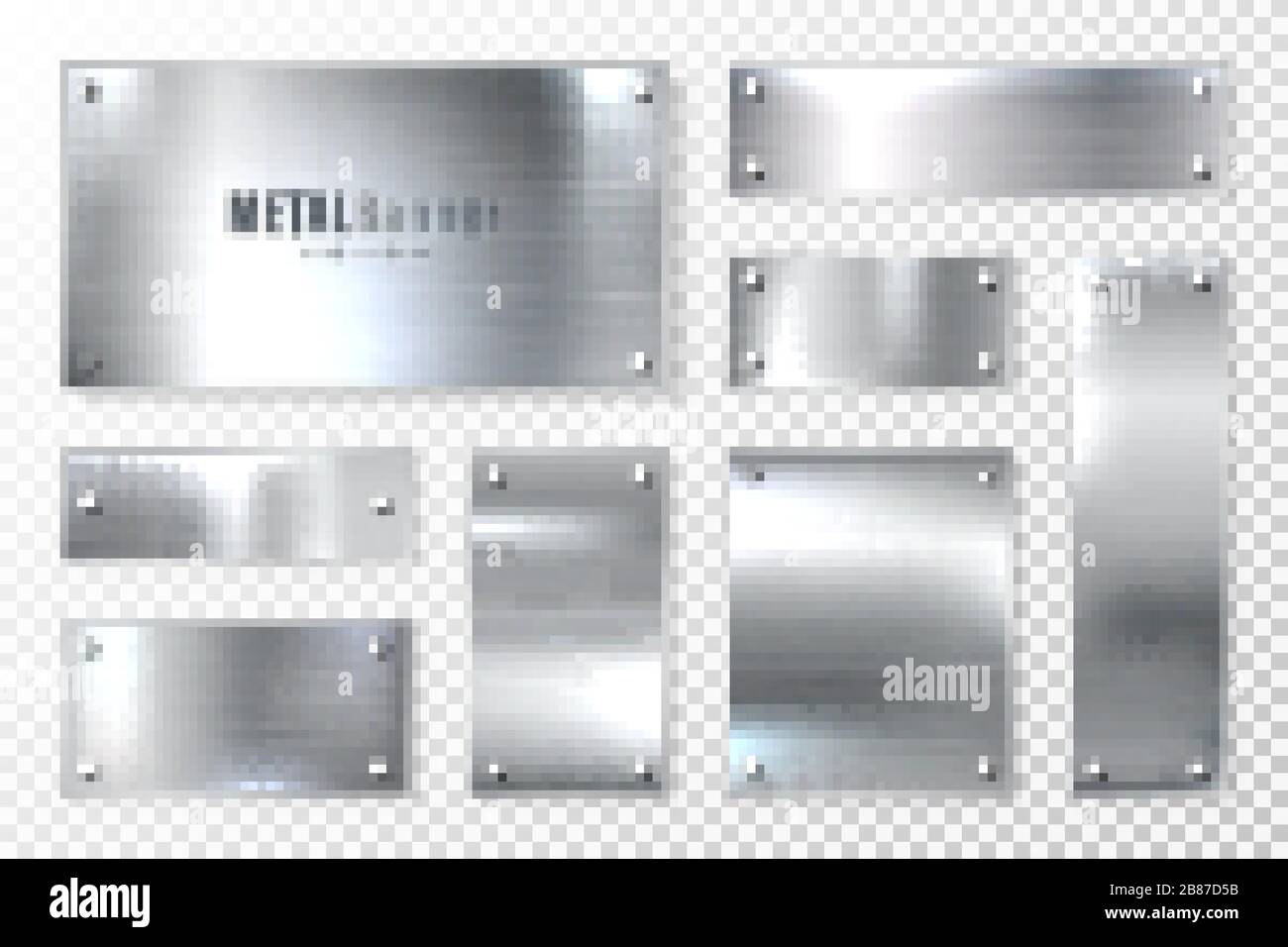 Realistic shiny metal banners set. Brushed steel plate. Polished silver ...