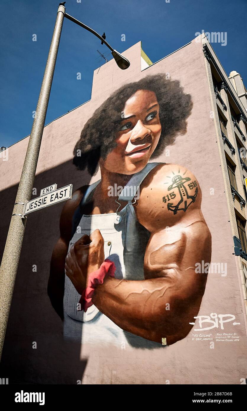 The mural "No Ceiling" of the artist BIP – Believe in People – shows ...