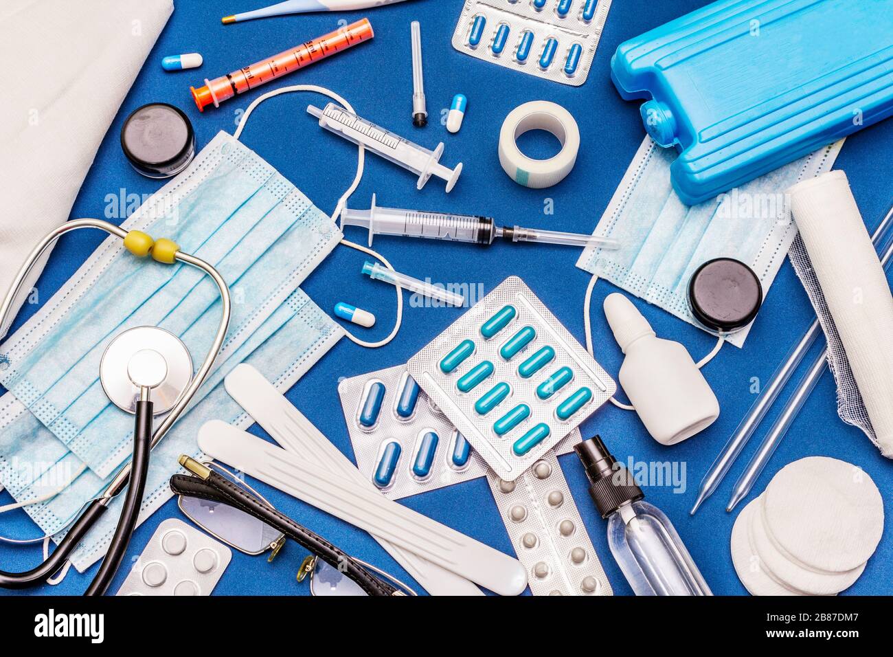 Set of diverse medical items. Means for the prevention, personal ...