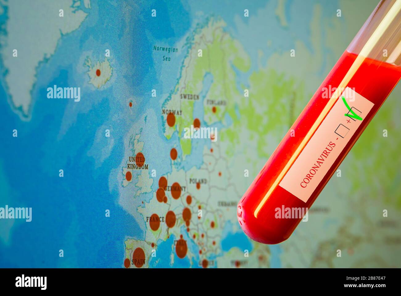 Coronavirus pandemic, nCoV 2019 positive test, Europe map in the ...