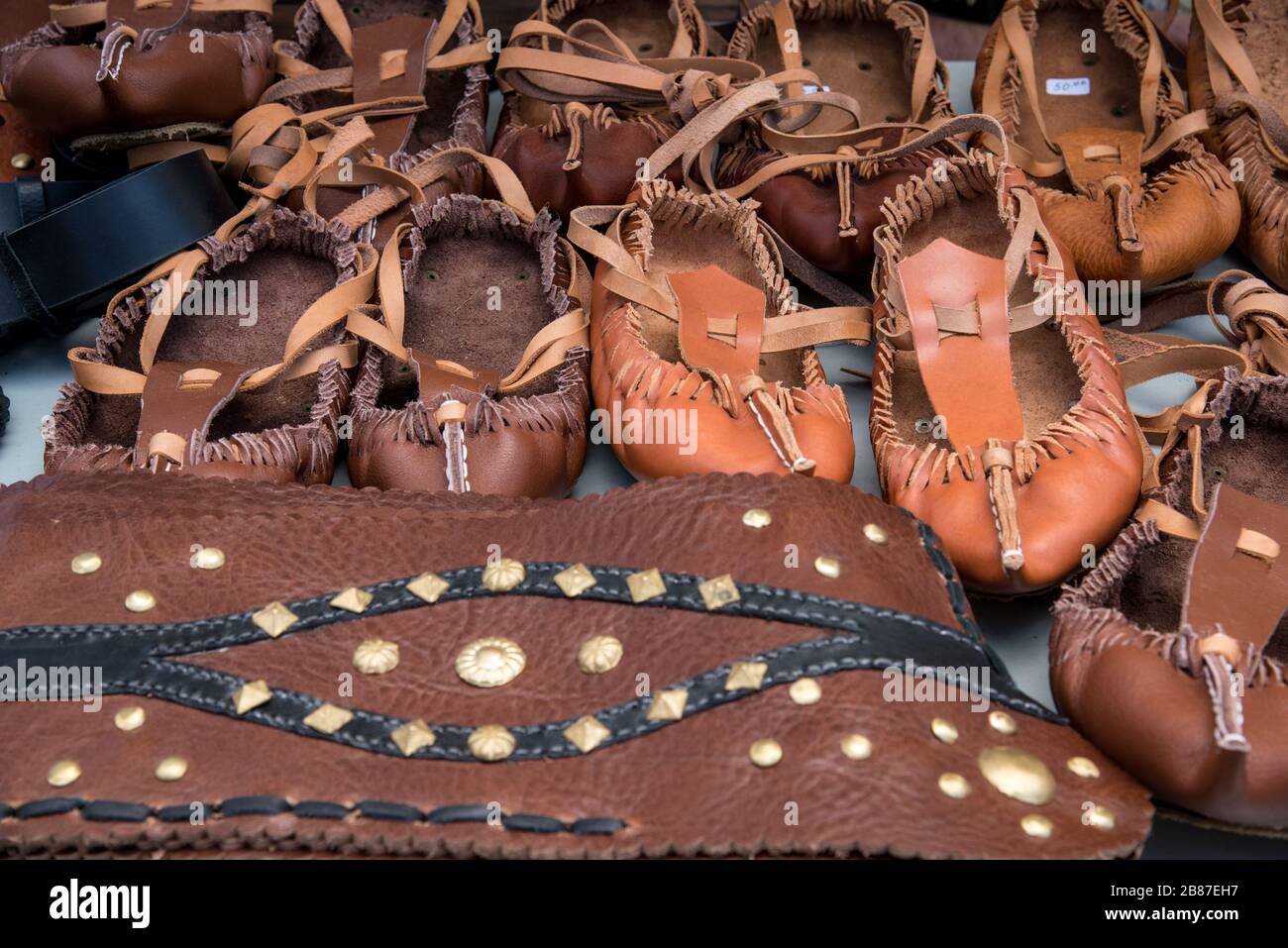 Traditional Bulgarian lather shoes - tsarvuli Stock Photo - Alamy