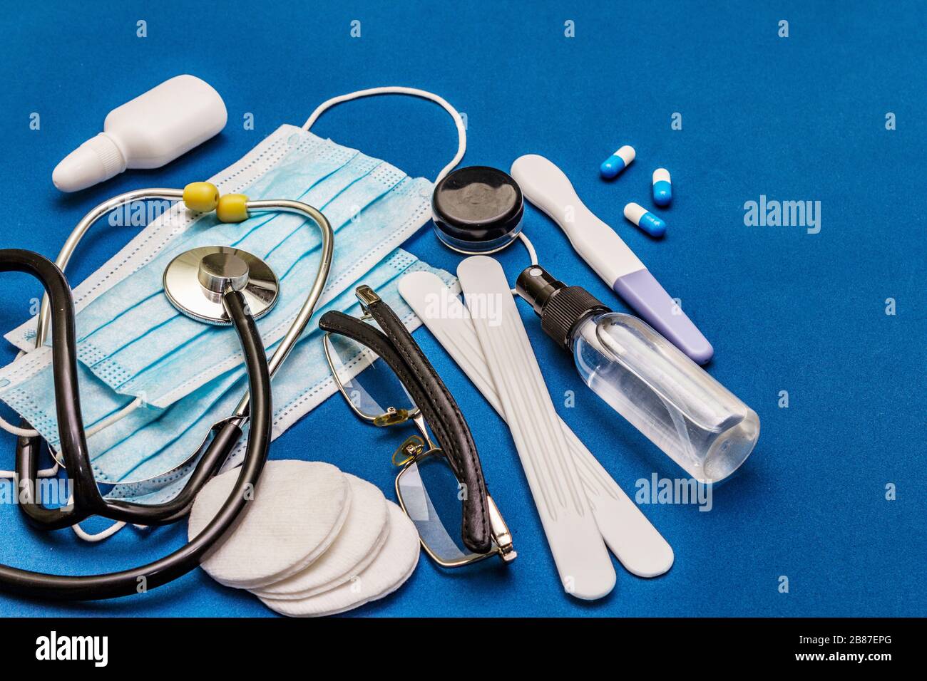 Set of diverse medical items. Means for the prevention, personal ...