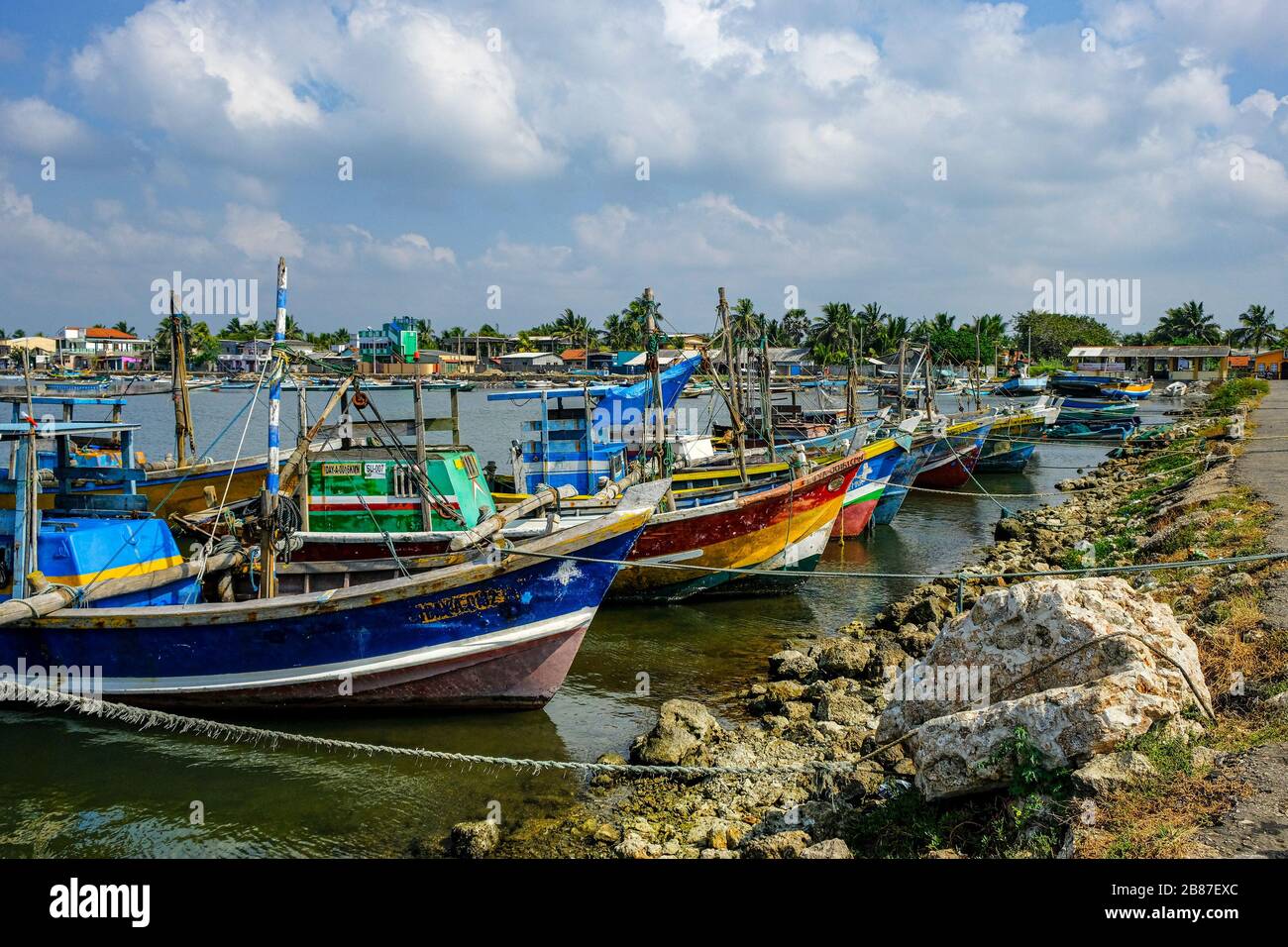 Jaffna, Sri Lanka - February 2020: Fishing boats in the fishing district of Jaffna on February ...