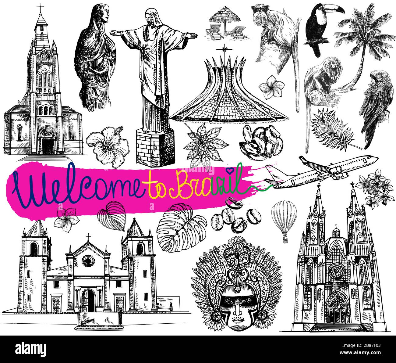 Set of hand drawn sketch style Brazil related objects isolated on white ...