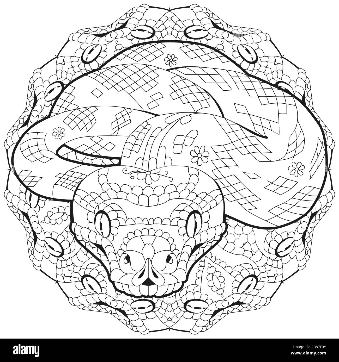 Zentangle snake with mandala. Hand drawn decorative vector illustration ...