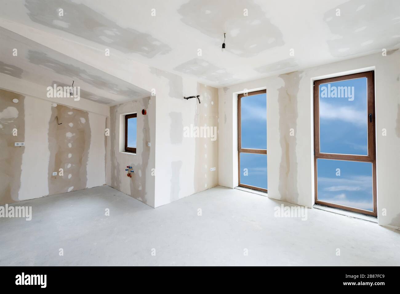 Unfinished building interior, white room (includes clipping path Stock ...