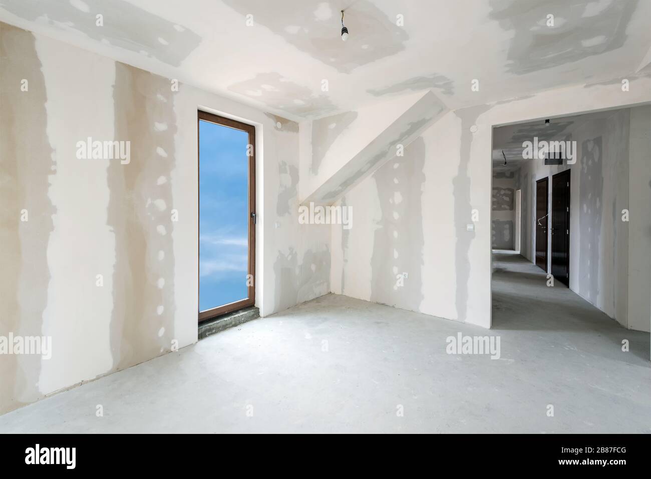 Unfinished building interior, white room (includes clipping path Stock ...