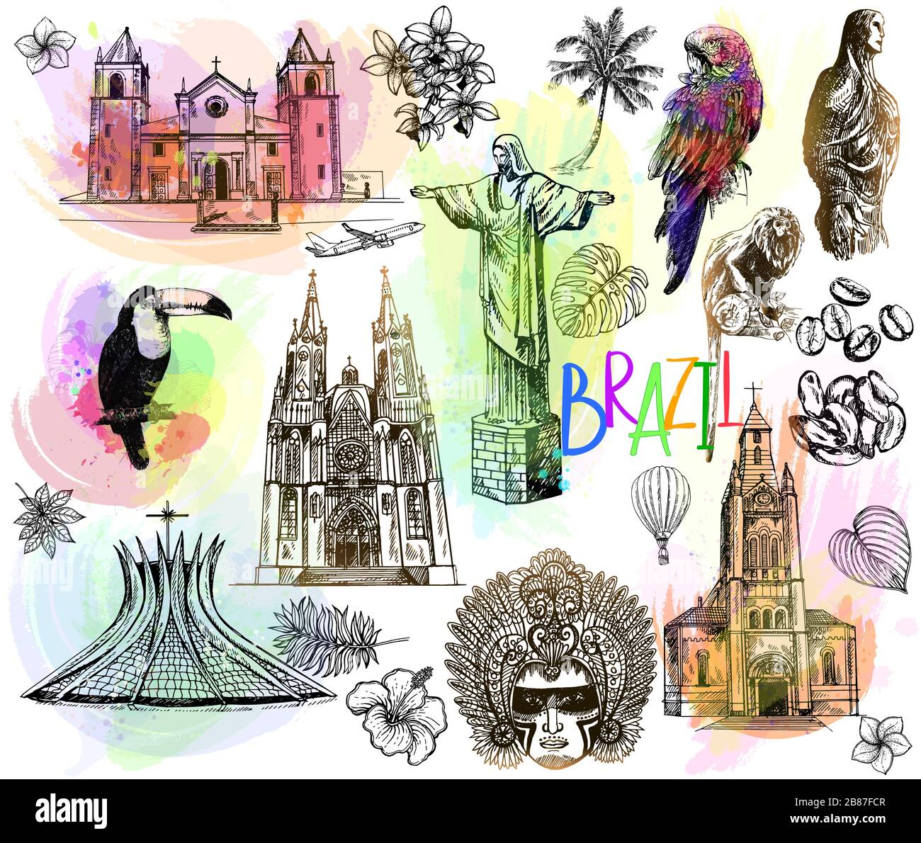 Set of hand drawn sketch style Brazil related objects isolated on white ...