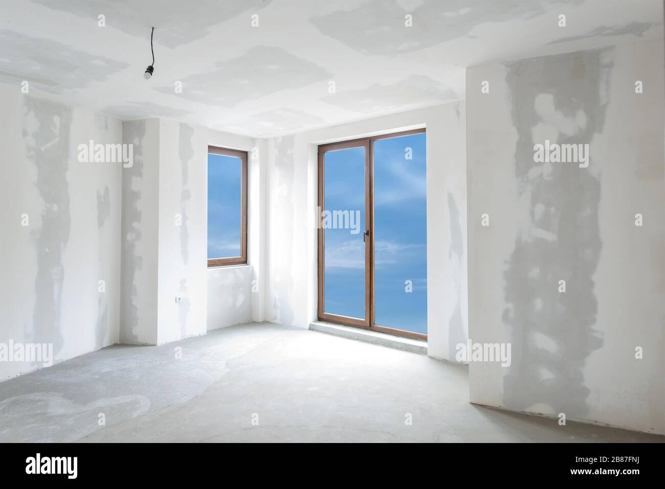 Unfinished building interior, white room (includes clipping path Stock ...