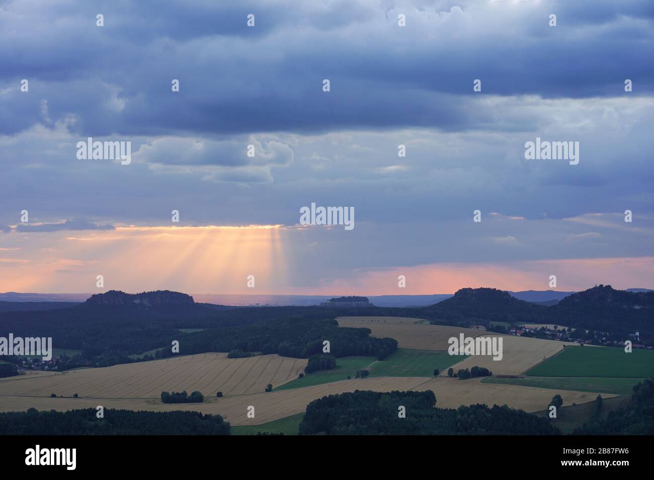 Dramatic landscape during sunset in Saxon Switzerland, Germany with ...