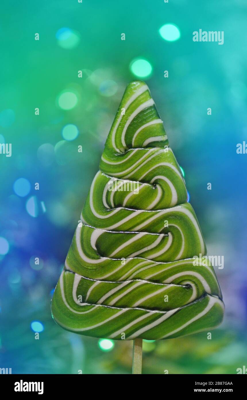 Christmas colorful tree made of sugar candie. Empty place for photo or ...