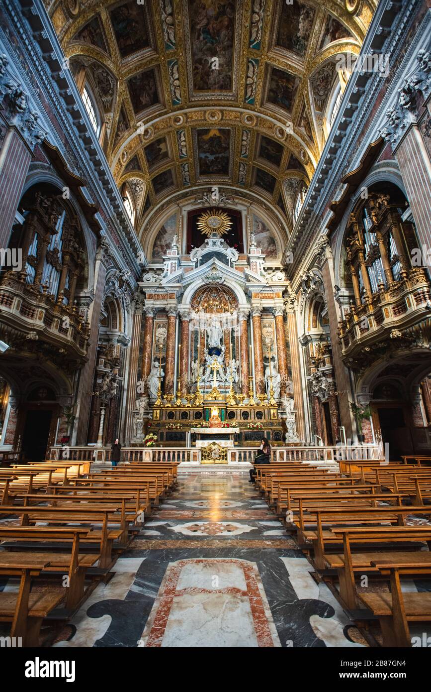 NAPLES, IT - 27 DECEMBER 2019: Inside view of the New Jesus church in ...