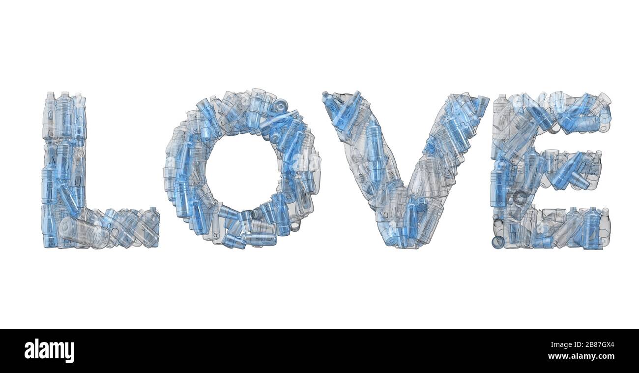 Love word spelt out in empty plastic bottle font Stock Photo - Alamy