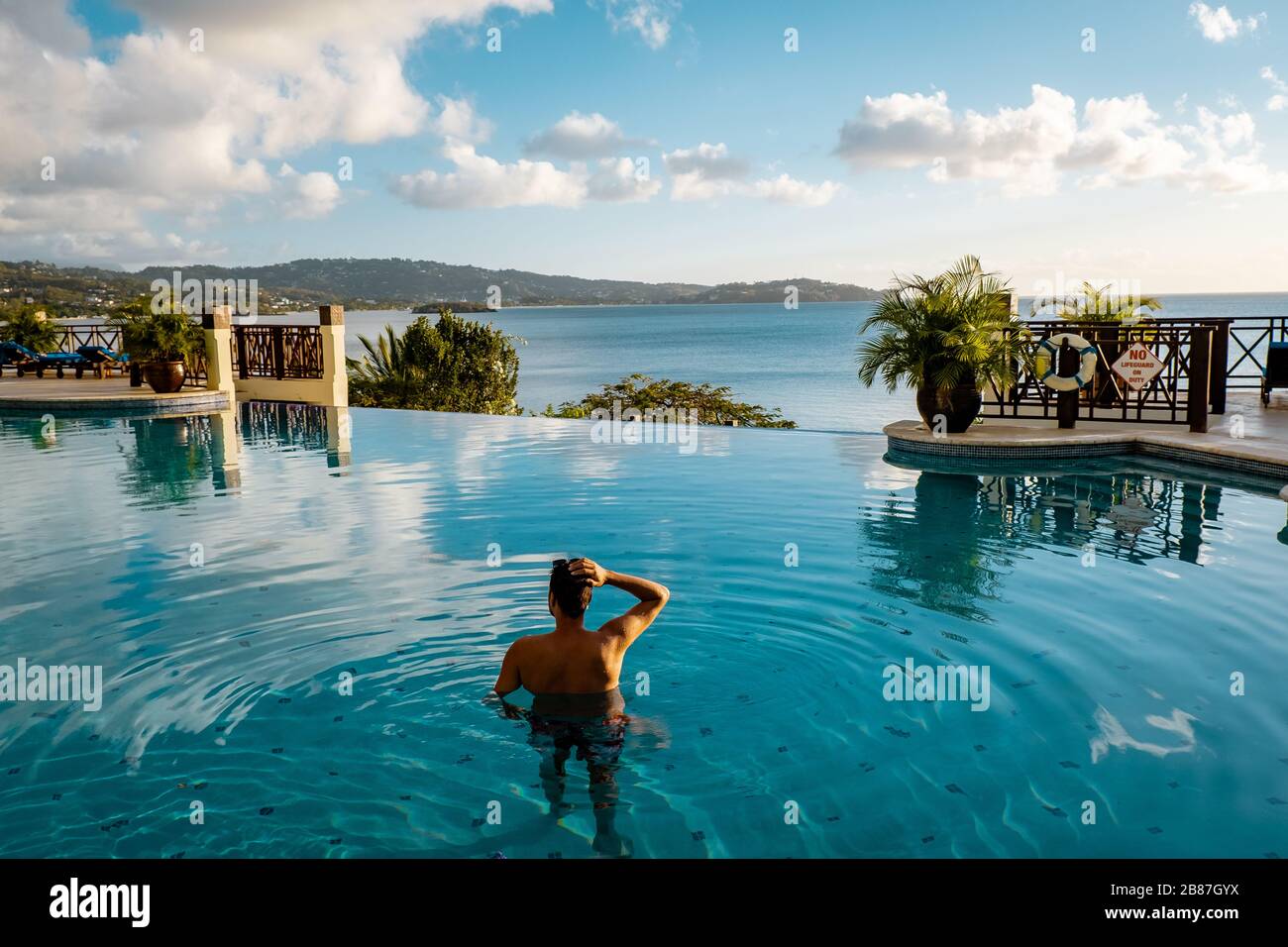 St Lucia caribbean sea, young guy on vacation at the tropical island ...
