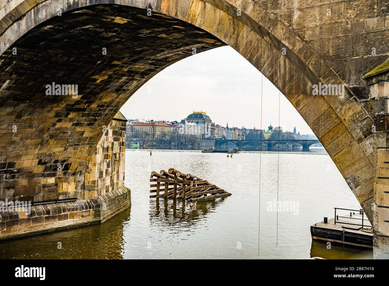 River pillars on Moldau river in Prague, Czech republic Stock Photo - Alamy