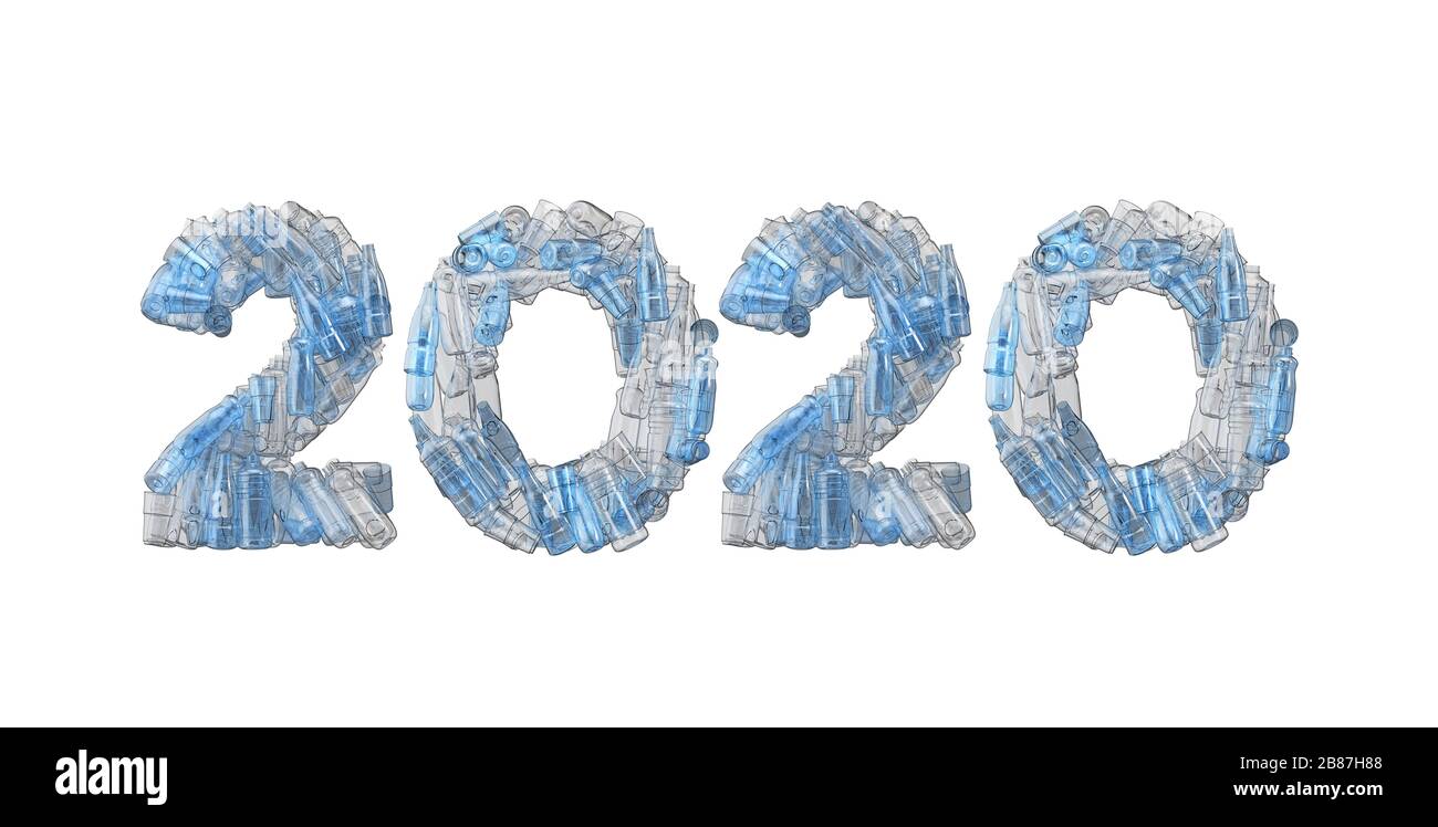 2020 word spelt out in empty plastic bottle font Stock Photo - Alamy