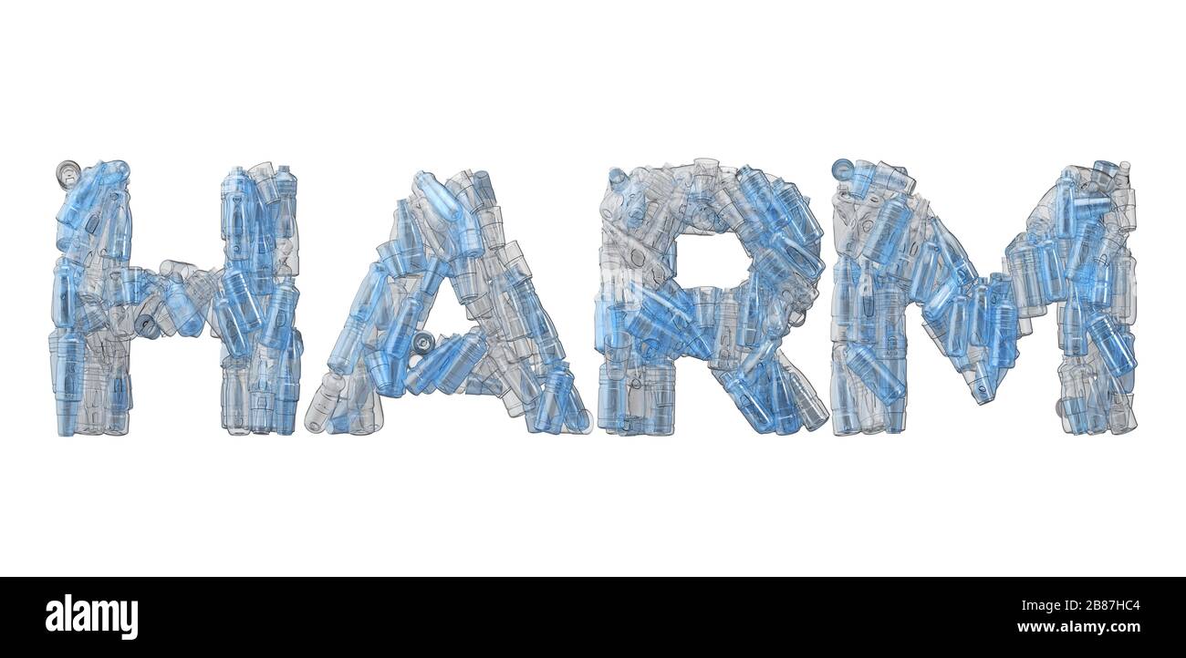 Harm word spelt out in empty plastic bottle font Stock Photo - Alamy