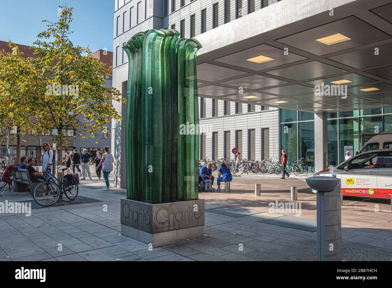 Berlin, Mitte .Glass sculpture at entrance of Charite cental building ...