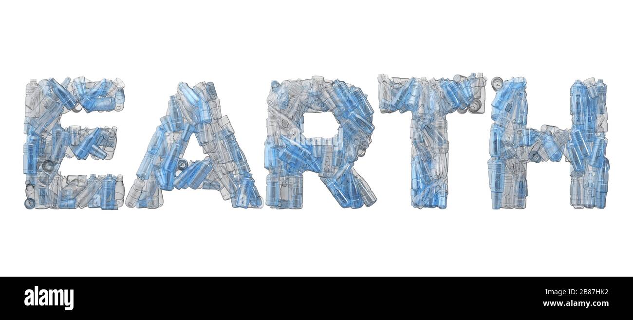 Earth word spelt out in empty plastic bottle font Stock Photo - Alamy