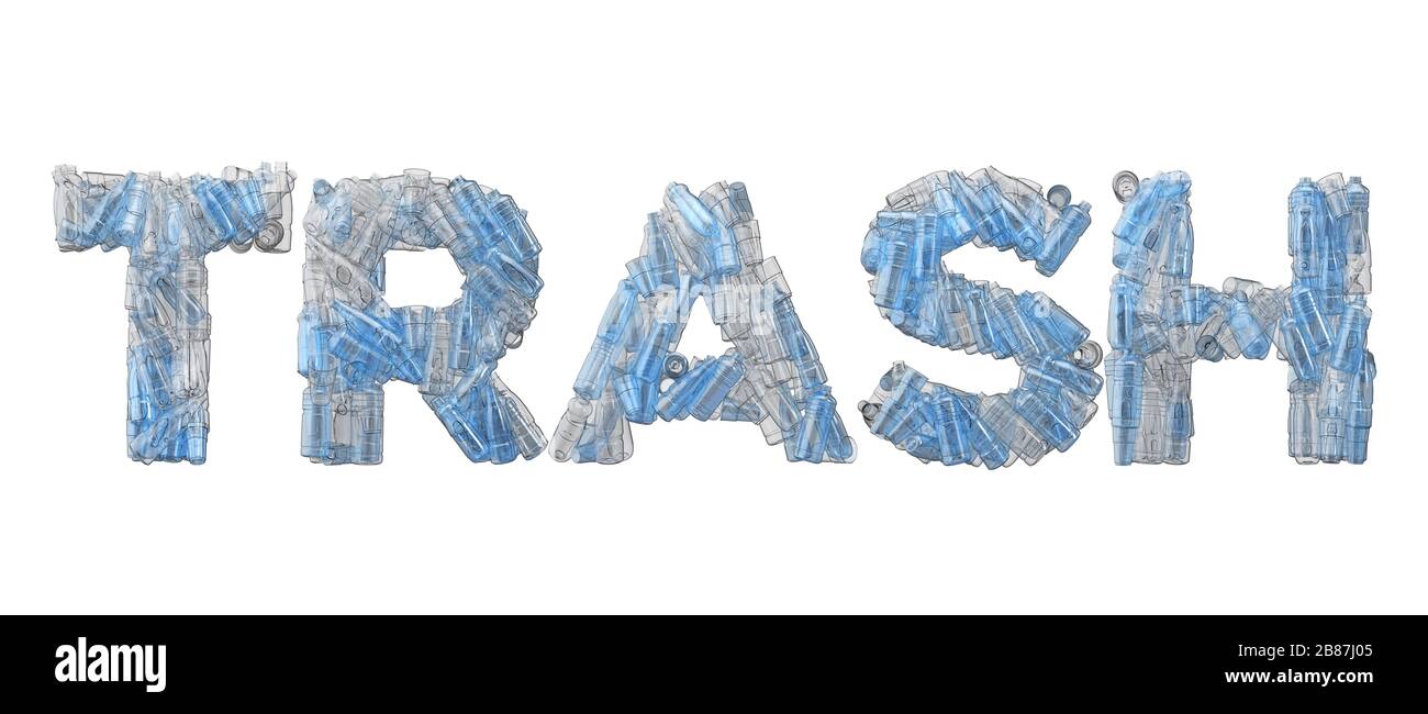 Trash word spelt out in empty plastic bottle font Stock Photo - Alamy