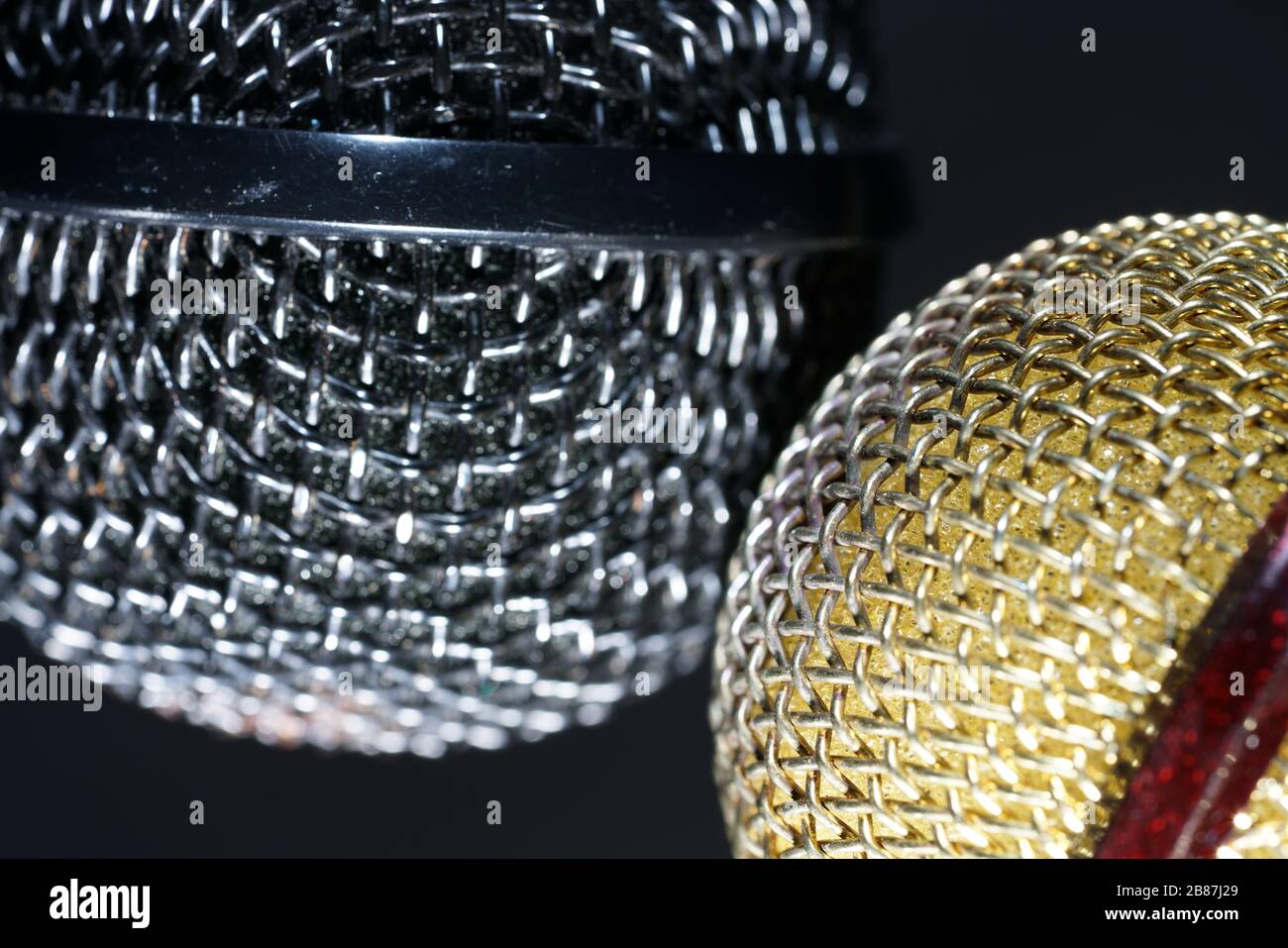 Microphones with wire mesh network photographed in the studio with ...