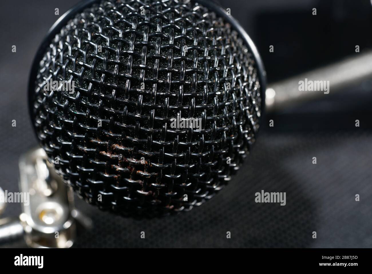Microphones with wire mesh network photographed in the studio with ...
