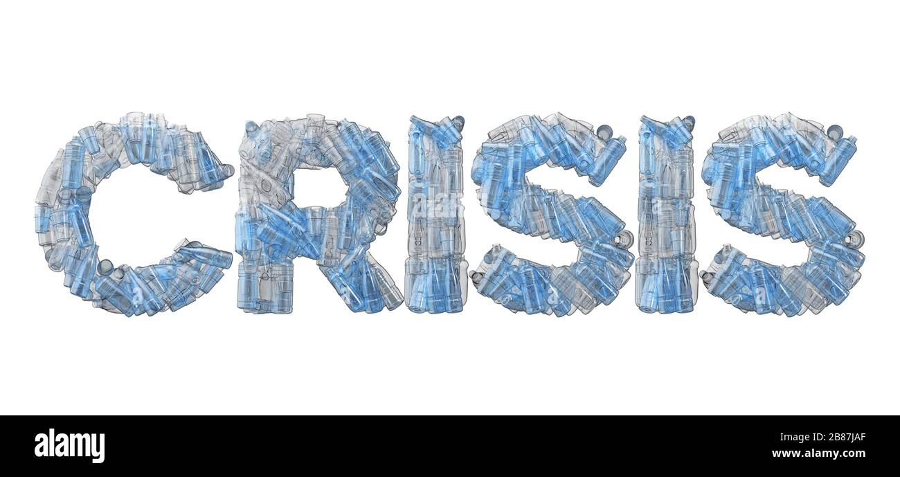 Crisis word spelt out in empty plastic bottle font Stock Photo - Alamy