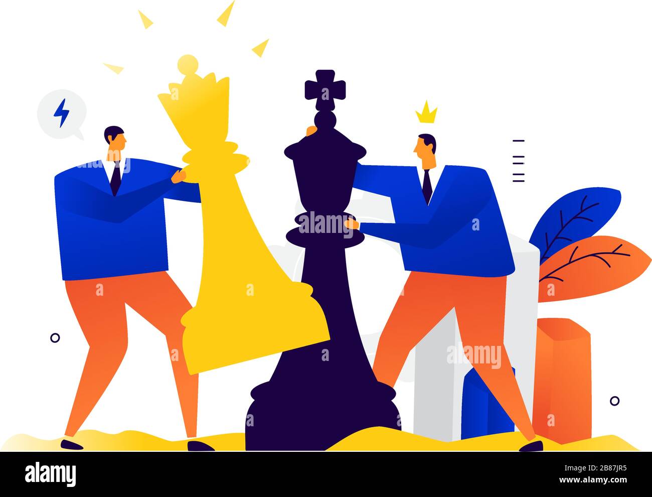 Illustration of businessmen playing a game of chess. Competition in ...