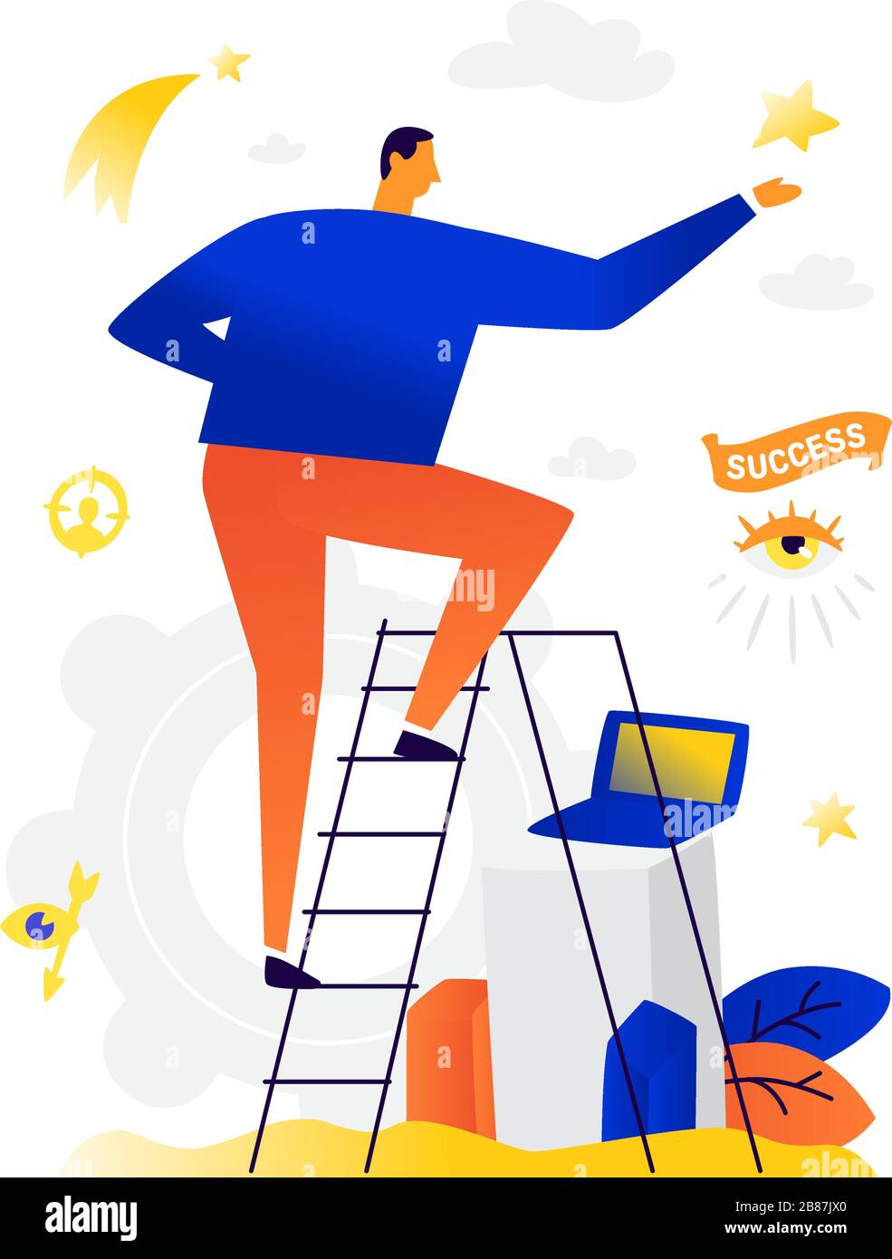 Illustration of a businessman and a star. Vector. A man walking for a ...