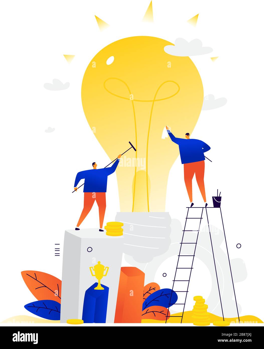 Illustration of businessmen creating new ideas. Vector. Metaphor. Two ...