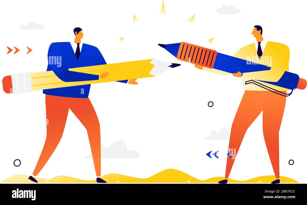 Illustration of businessmen with big stationery. Dispute and quarrel ...