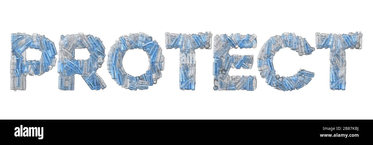 Protect word spelt out in empty plastic bottle font Stock Photo - Alamy