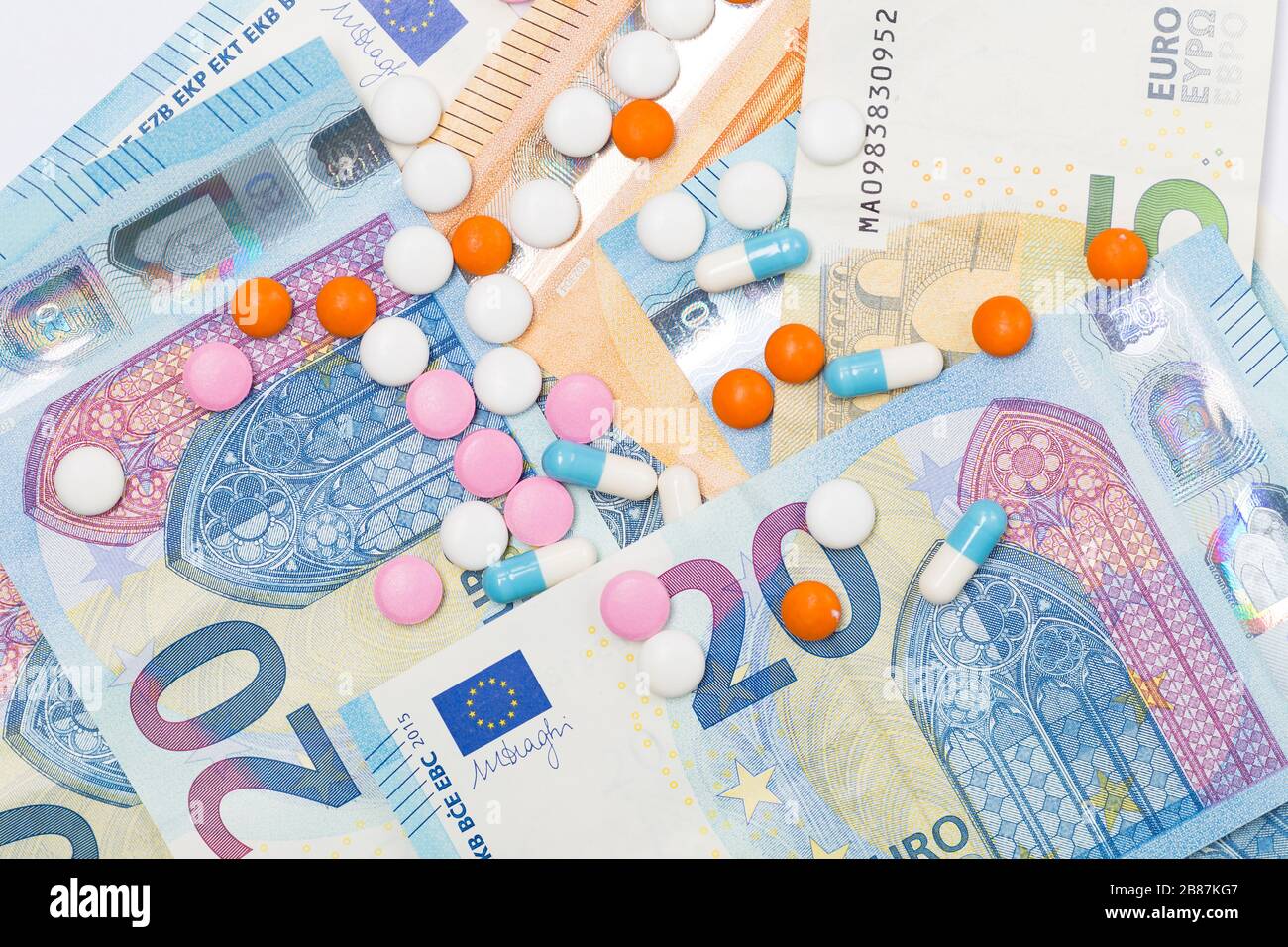 Assorted pharmaceutical medicine pills, tablets and capsules on EU ...