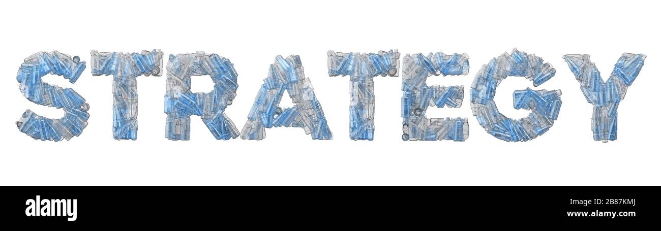 Strategy word spelt out in empty plastic bottle font Stock Photo - Alamy