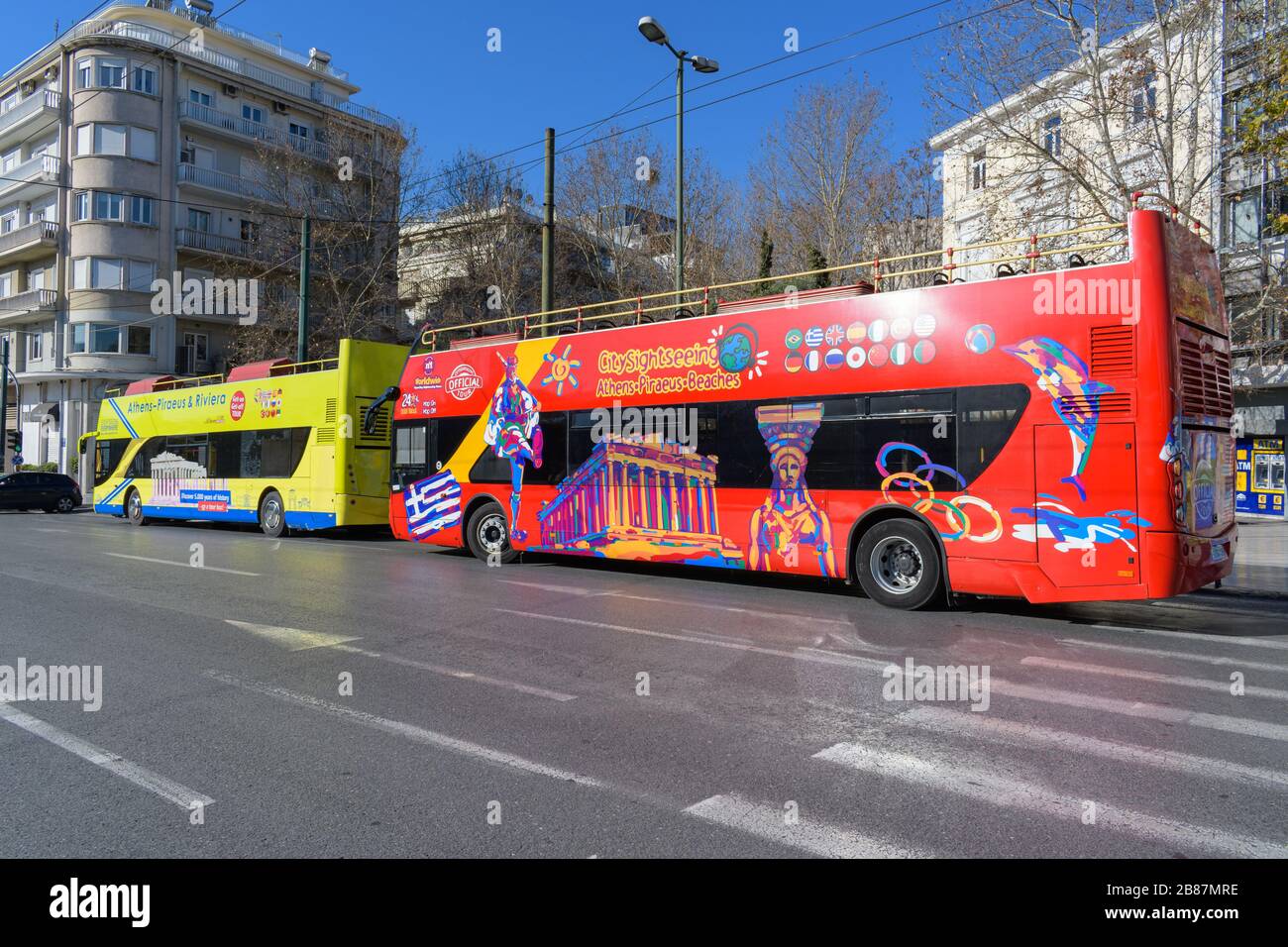 Athens, Greece - March 01 2020: City of Athens Sightseeing buses - hop ...