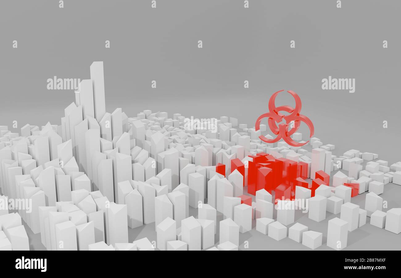 Disease outbreak in urban environment, biological hazard concept ...