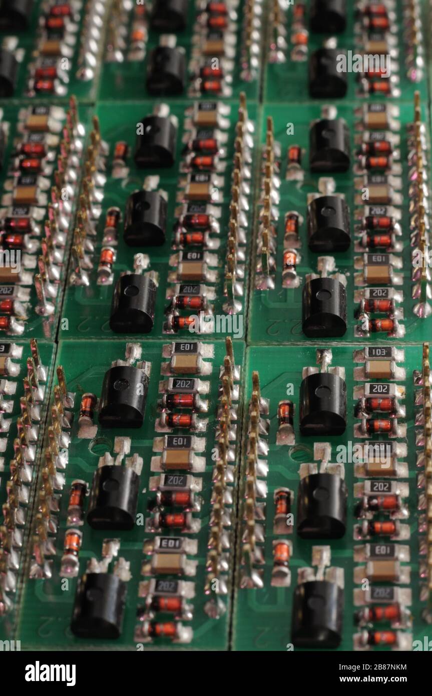 Close-up side view of a panel of SMD is located on the production of ...