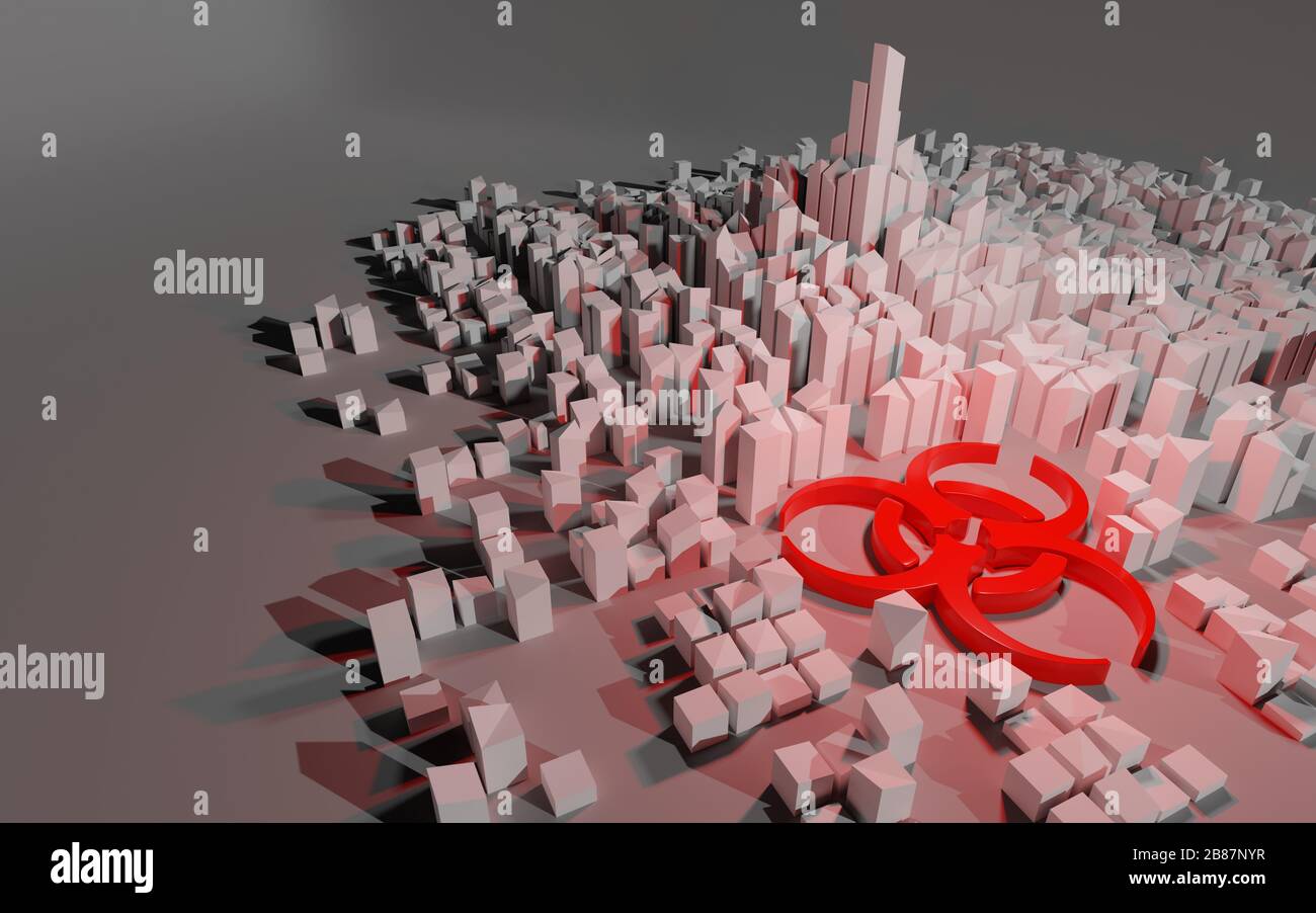 Disease outbreak in urban environment, biological hazard concept ...