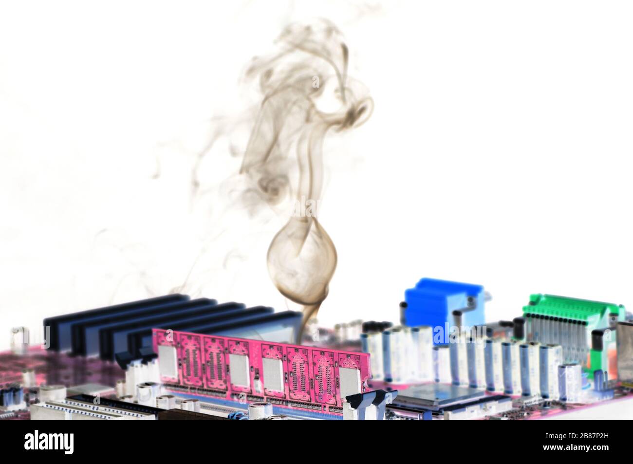 Thin stream of smoke is emitted from a microcircuit consisting in a ...