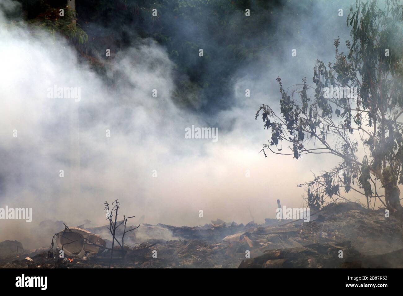 smoke of burn a lot waste garbage pollution dust, smoke generated by ...