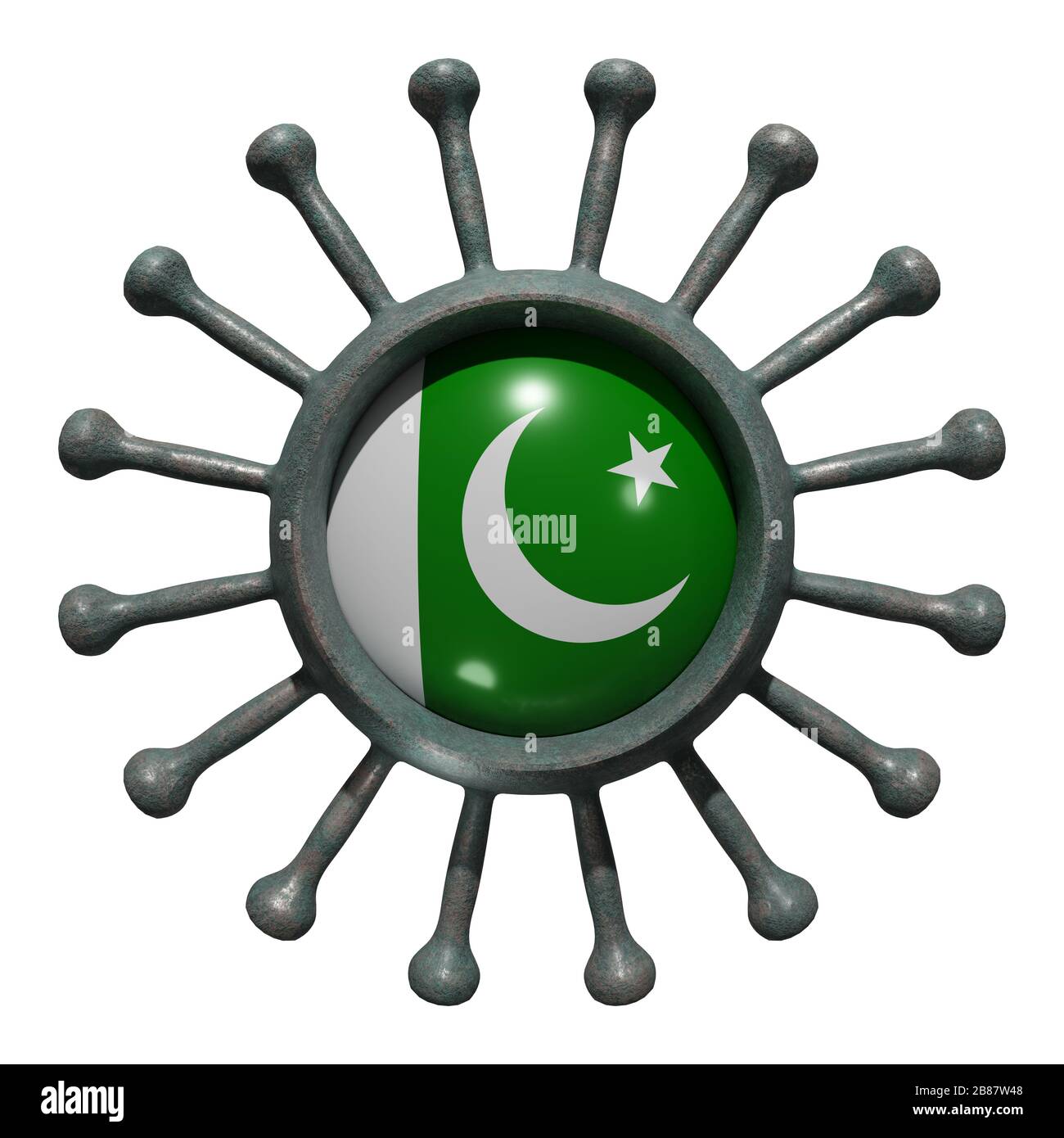 3d rendering of a national Pakistan flag over a virus covid19. Concept ...