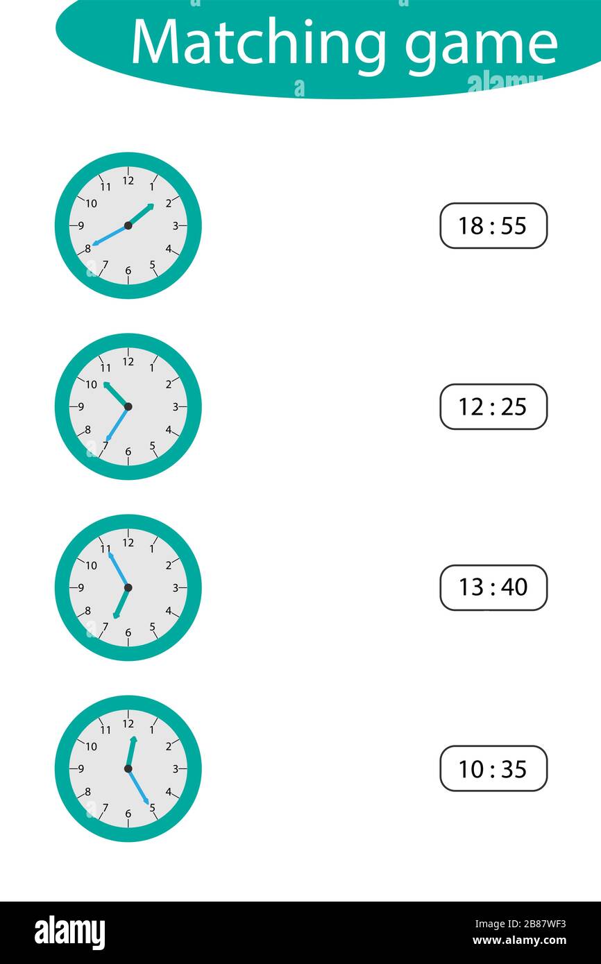 What time is it, matching game with clocks for children, fun education ...