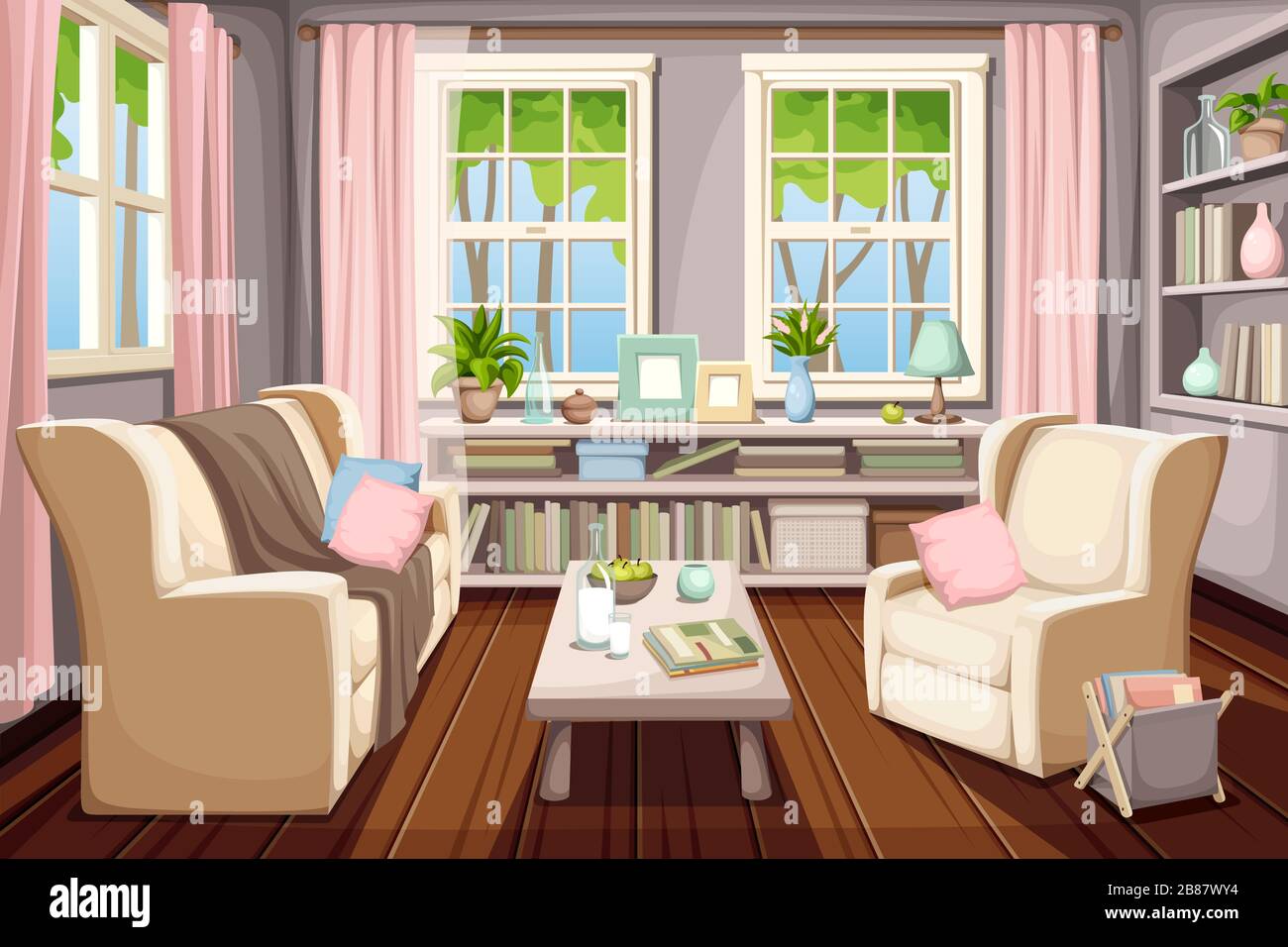 Vector cozy spring living room interior Stock Vector Image & Art - Alamy