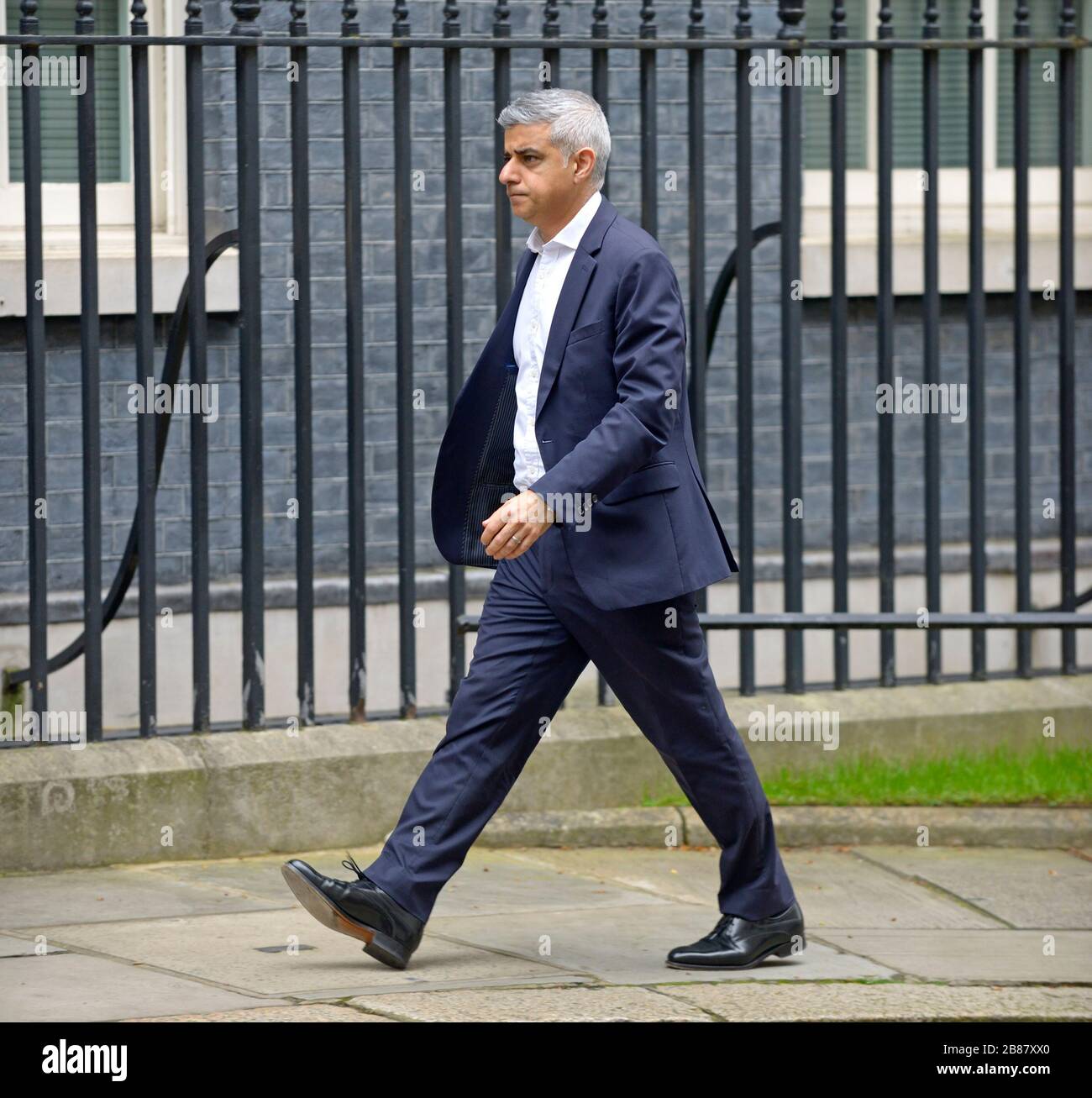Sadiq Khan (Mayor of London) in Downing Street to attend a meeting at ...